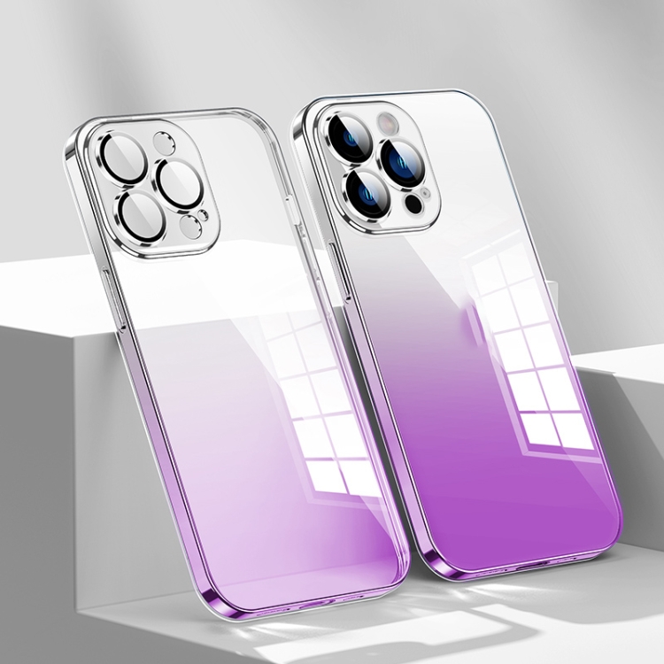 For iPhone 12 Gradient Color PC Phone Case with Lens Film(Purpel)