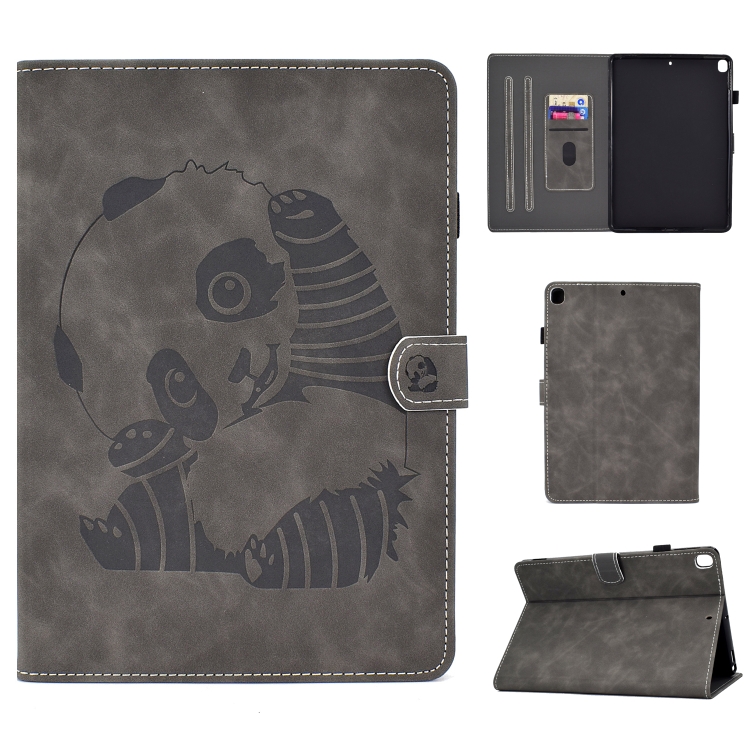 For iPad Air (2019) Embossing Panda Sewing Thread Horizontal Painted ...
