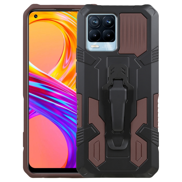 Realme 8 Pro Armor Warrior용 충격 방지 PC + TPU 전화 케이스(갈색)