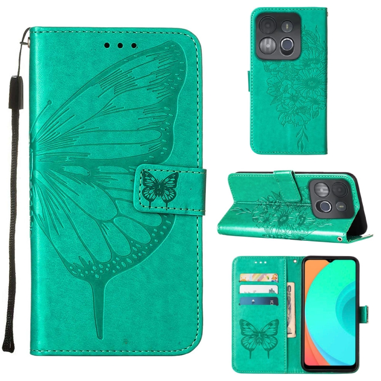 สำหรับ Infinix Smart 7 X6515 เคสโทรศัพท์หนังพลิกผีเสื้อลายนูน (สีเขียว)