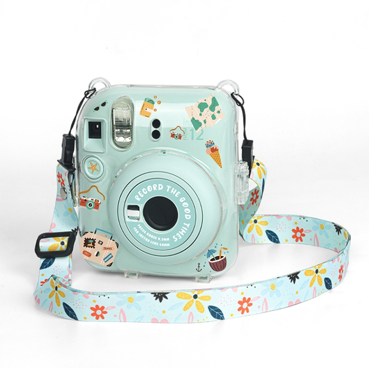 FUJIFILM instax mini 12 Crystal Hard Acrylic Camera Case with Shoulder Strap DIY Green Flowers