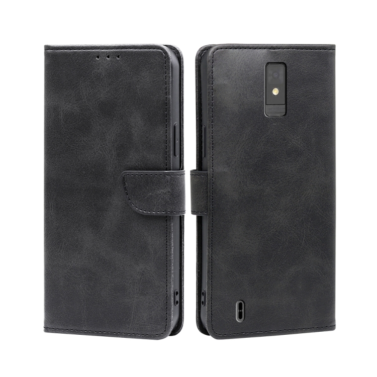สำหรับ ZTE Blade A32 ลูกวัวเนื้อหัวเข็มขัดพลิกซองหนังโทรศัพท์ (สีดำ)