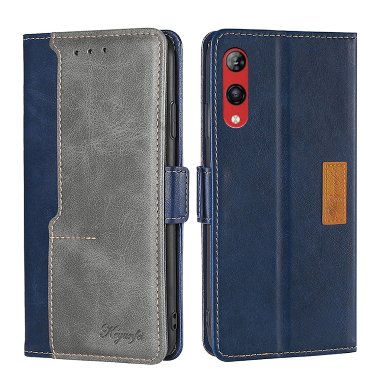 For Rakuten Big S Contrast Color Side Buckle Leather Phone Case(Blue ...