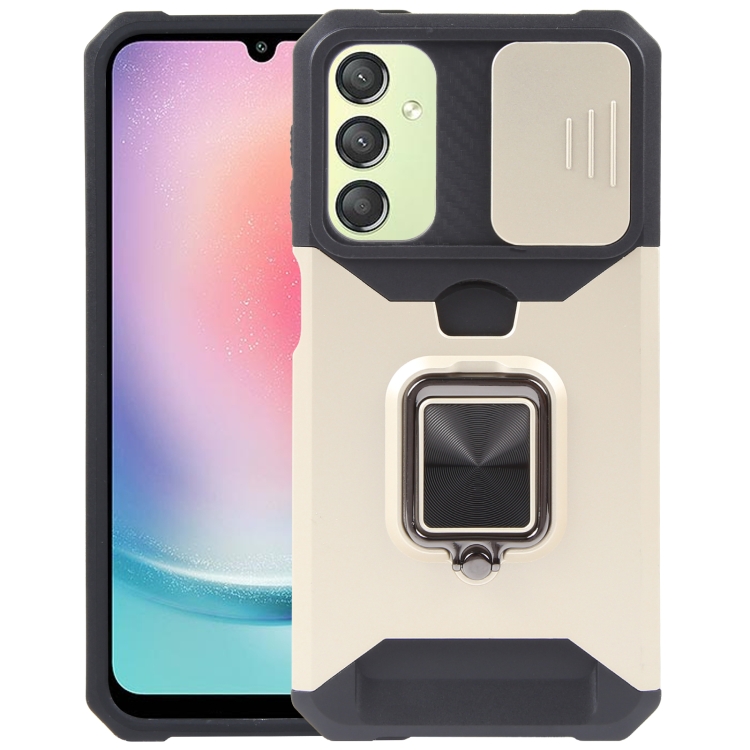 삼성 갤럭시 A24 4G용 카메라 쉴드 카드 슬롯 PC+TPU 폰 케이스(골드)