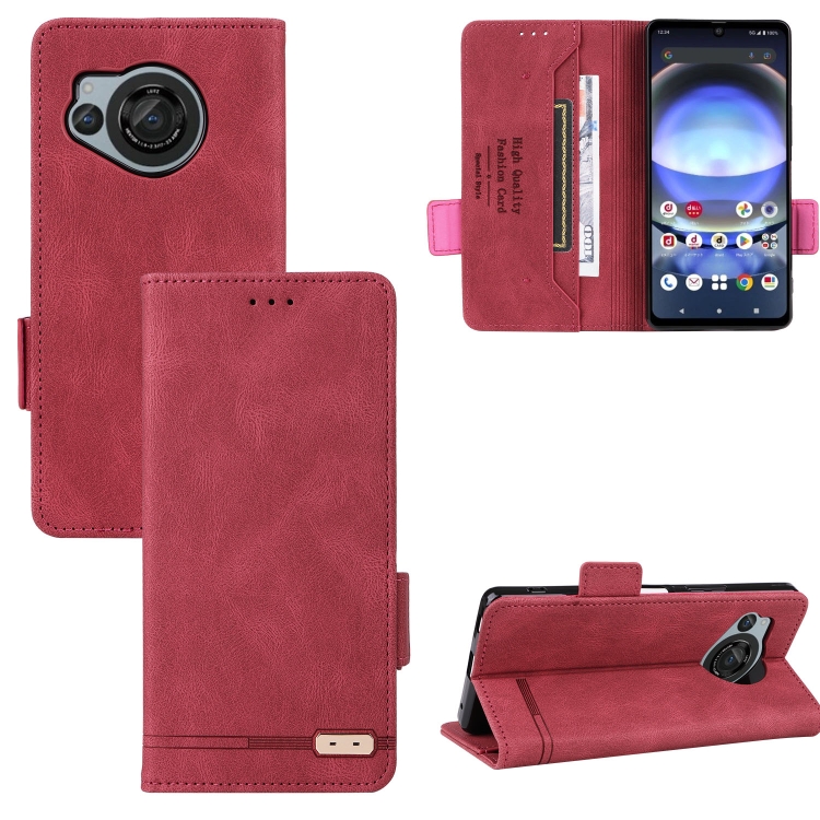 สำหรับ Sharp Aquos R8 Magnetic Clasp Leather Phone Case (สีแดง)