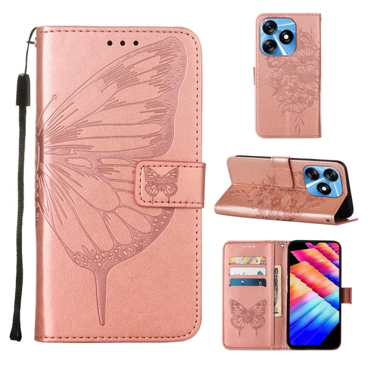 สำหรับ Tecno Spark 10 4G / K15K เคสโทรศัพท์หนังผีเสื้อลายนูน (Rose Gold)