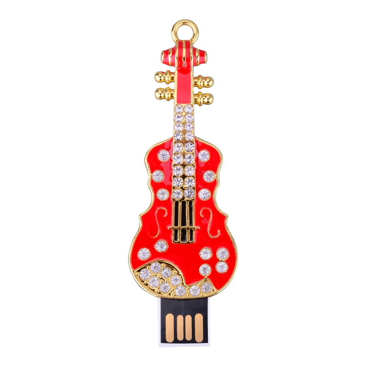 16GB Crystal Diamond Guitar Shape USB Flash Drive U Disk(Red)