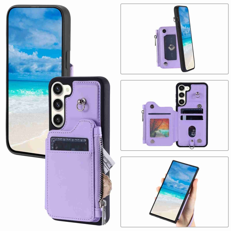 For Samsung Galaxy S23 5G Zipper Card Slots RFID Phone Case(Purple)