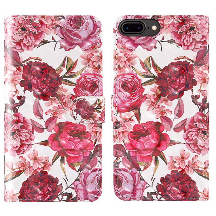 아이폰 7 플러스 8 플러스 3d 페인팅 컬러 드로잉 패턴 수평 플립 Tpu Pu 가죽 케이스 홀더 및 카드 슬롯 및 지갑 및 끈 작은 붉은 꽃