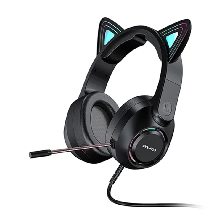 AWEI GM-9 Cat Ear Colorful Light Wired Gaming Headset with Mic, Cable ...