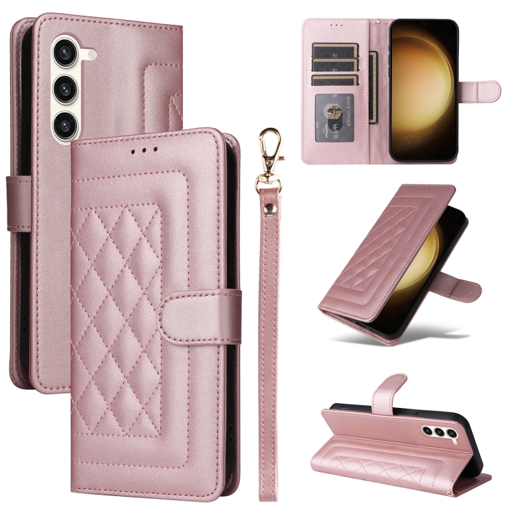 สำหรับ Samsung Galaxy S23 5G Diamond Lattice หนังพลิกเคสโทรศัพท์ (Rose ...