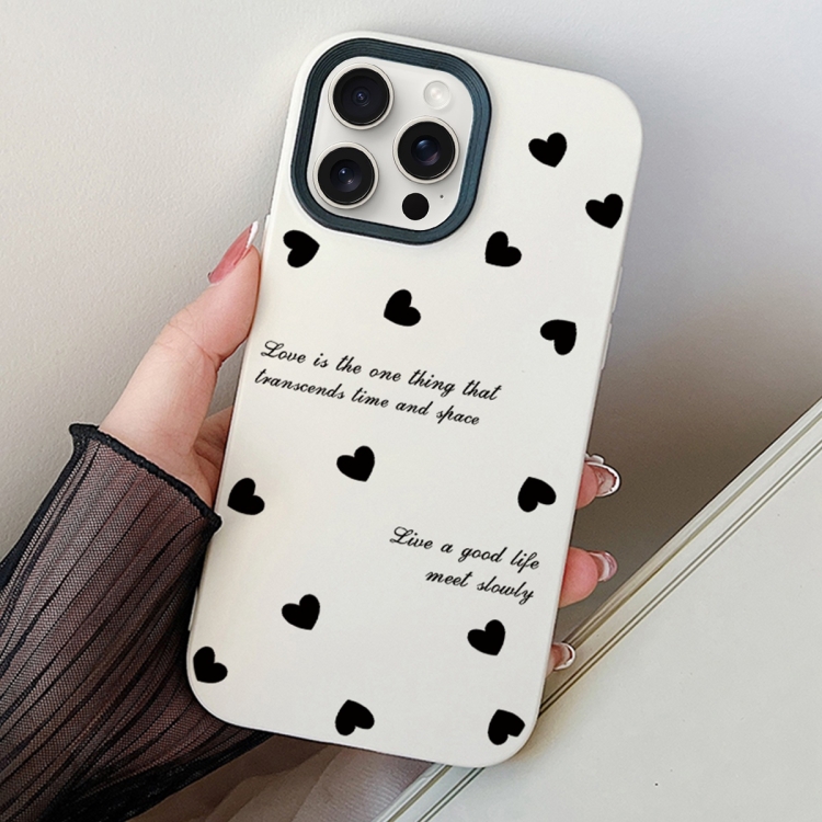 สำหรับ iPhone 15 Pro Love Hearts PC เคสโทรศัพท์ TPU ไฮบริด (สีขาว)