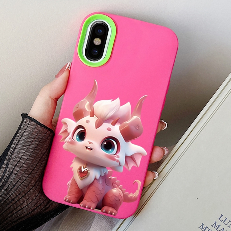 สำหรับ iPhone X / XS Loong Baby PC เคสโทรศัพท์ TPU แบบไฮบริด (สีแดงกุหลาบ)