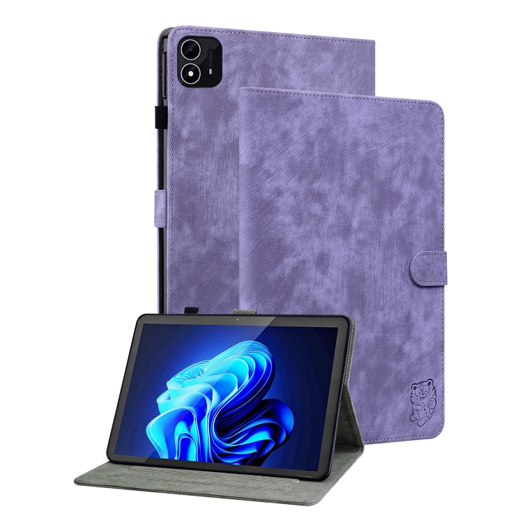 For itel VistaTab 30 Tiger Pattern Flip Leather Tablet Case(Purple)