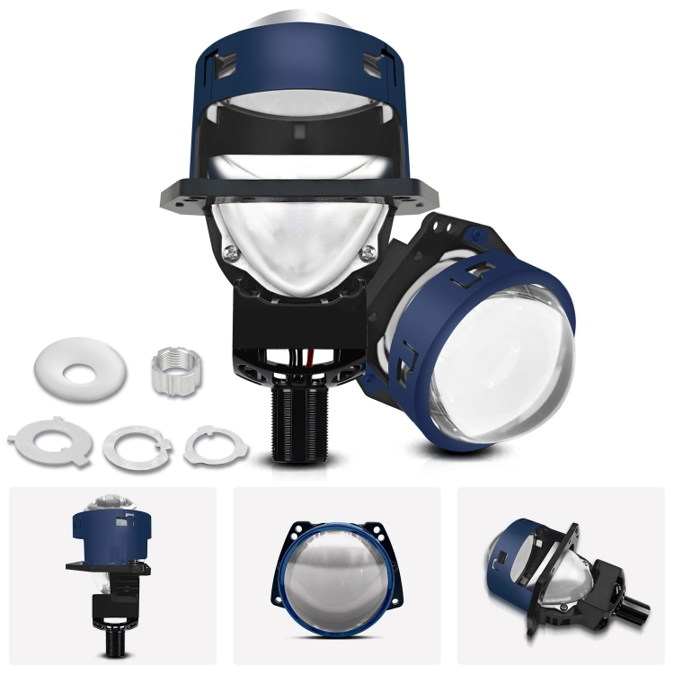 T01 1 Pair 3 inch Car Bifocal LED Lens Headlight, Left Driving (Black)