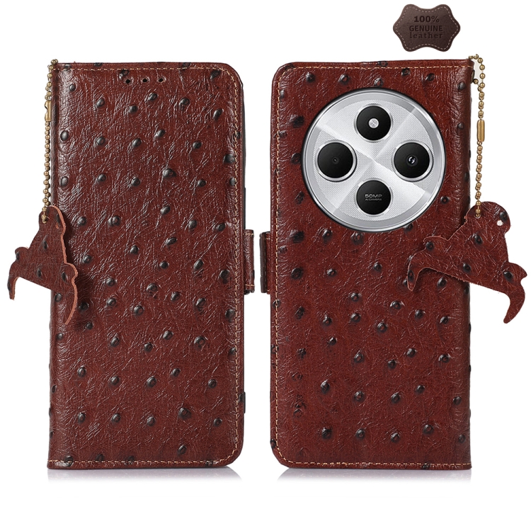 For Redmi K90/Poco F8 Pro Ostrich Pattern Genuine Leather RFID Phone ...