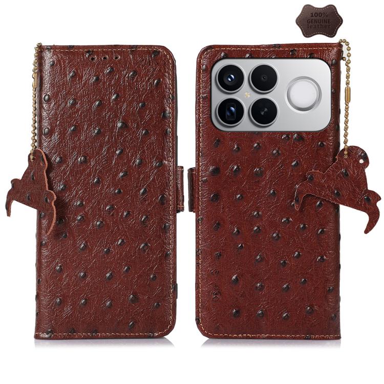 For Redmi K90/Poco F8 Pro Ostrich Pattern Genuine Leather RFID Phone ...