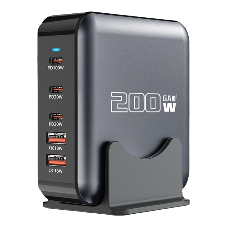 200W GaN 3 Type-C 2 USB Multi Ports Sharing Desktop Charger, Plug:EU ...