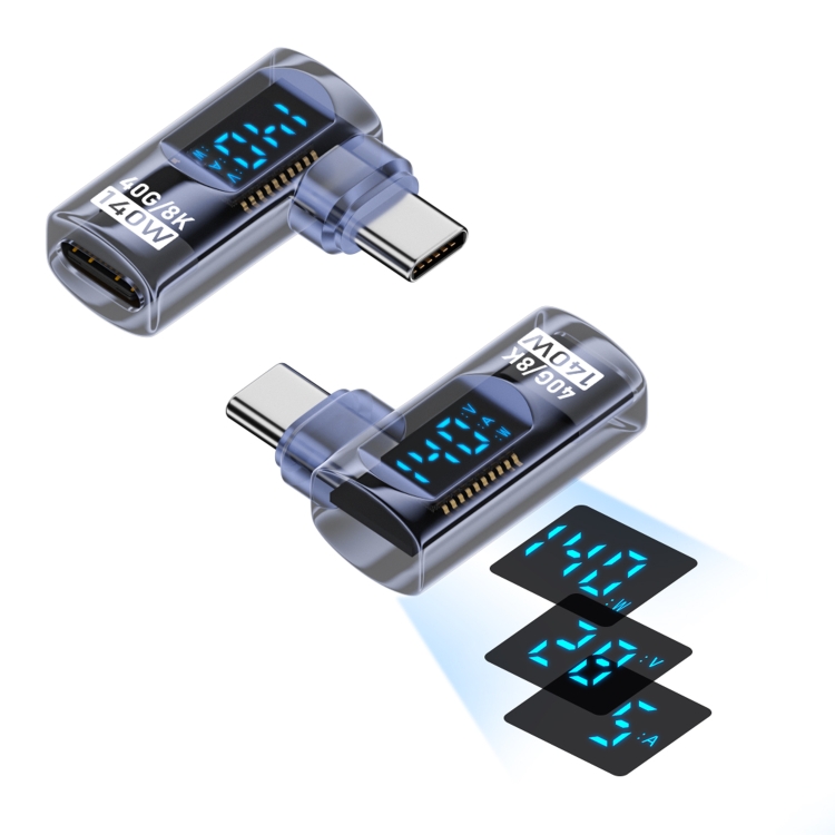 Type-C Male to Type-C Female Smart Digital Display Side Bend Charging ...
