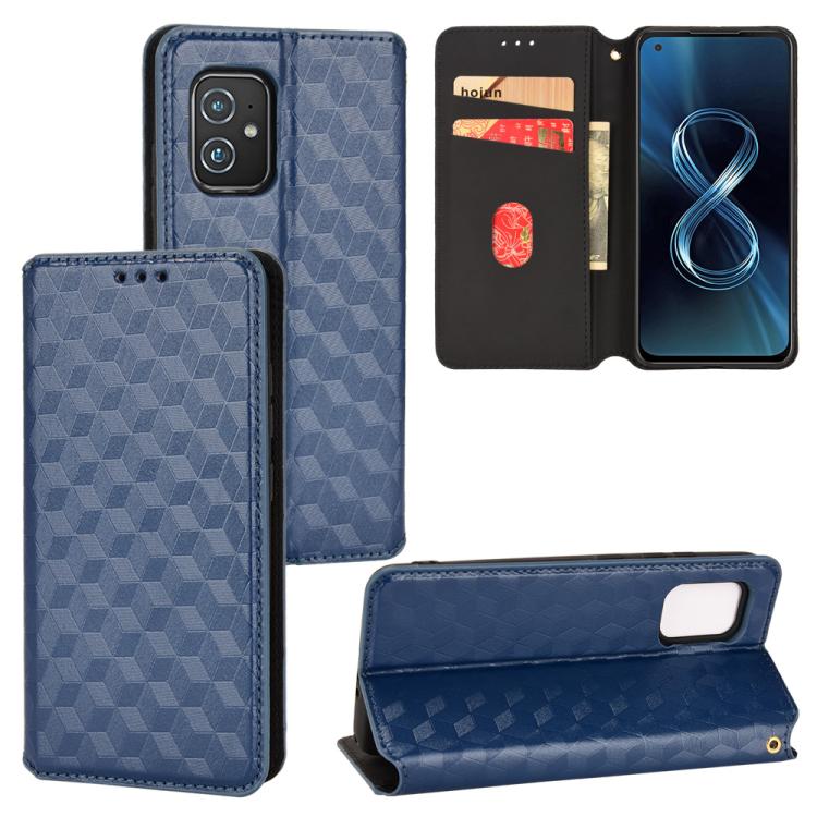 For Asus Zenfone 8 Cubic Grid Texture Flip Leather Phone Case(Black)