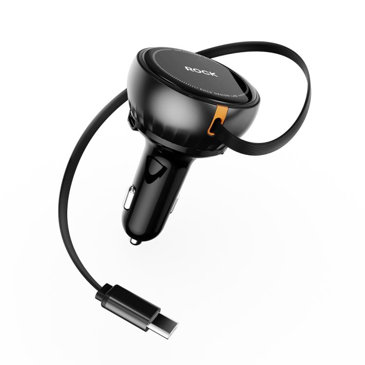 ROCK H30 45W USB-A Type-C Ports Car Charger with Retractable Type-C ...