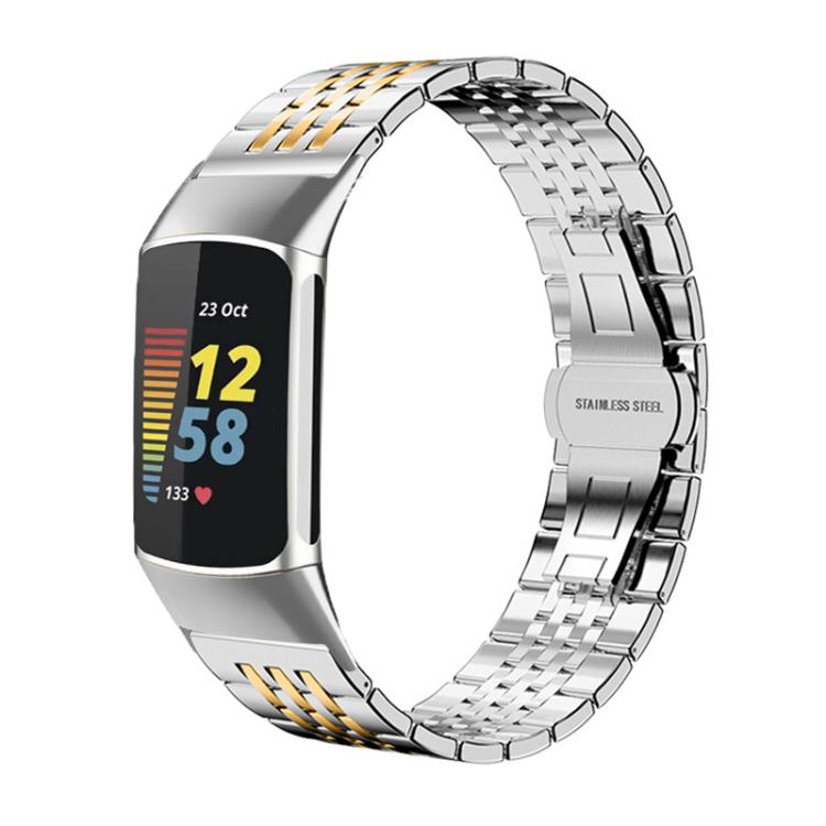 For Fitbit Charge 6 / 5 18mm xDfind Seven-bead Solid Stainless Steel ...
