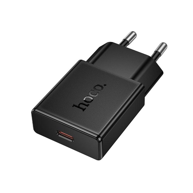 hoco N74 Speed Single-port PD25W Ultra-thin Charger, Plug:EU Plug(Black)