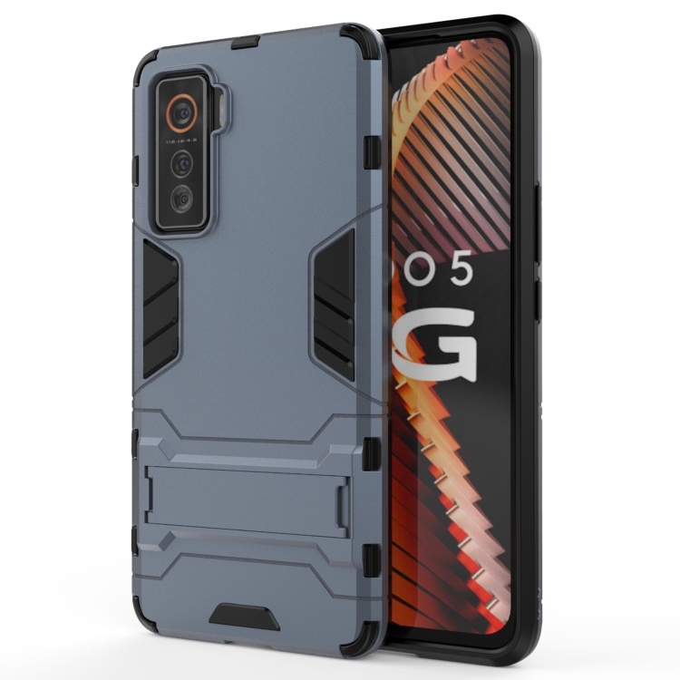 สำหรับ Vivo iQOO 5 5G PC + TPU เคสกันกระแทกพร้อมตัวยึด (สีน้ำเงินกรมท่า)