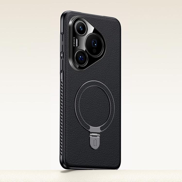 For Huawei Pura 70 Electroplated PC Cooling Leather Holder MagSafe ...