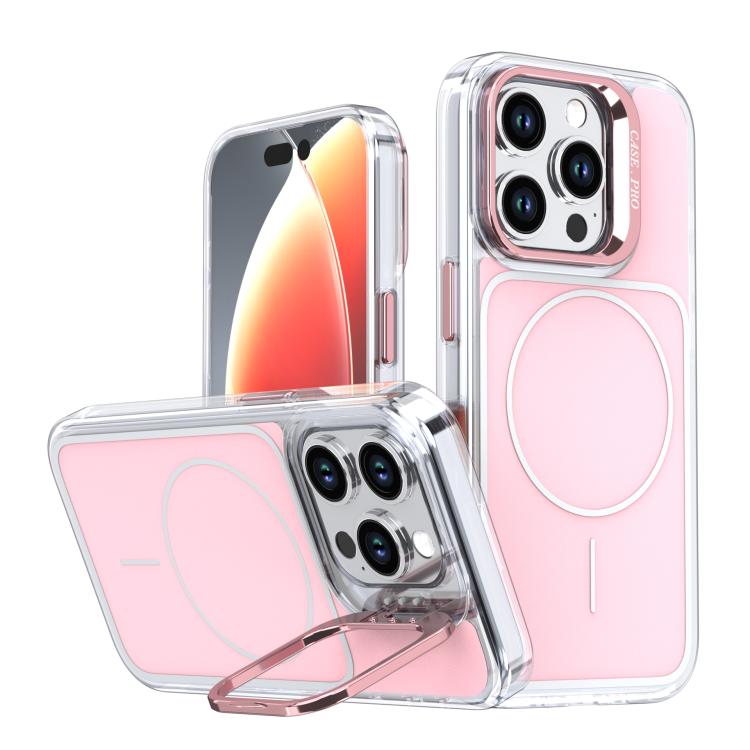 For iPhone 13 Pro Max Bright Color Blocking Camera Bracket Magnetic Phone Case(Pink)