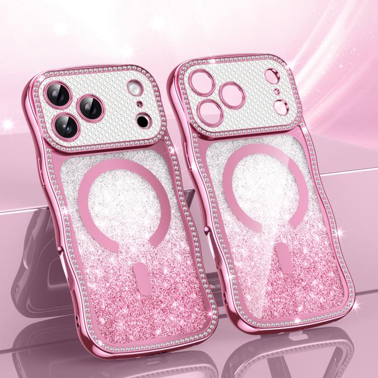 For iPhone 17 Pro Max Wavy Frame Star Diamond Electroplate TPU Glitter ...