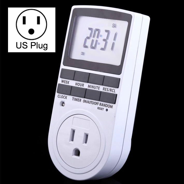 AC 120V Smart Home Plug-in Programmable LCD Display Clock Summer Time Function 12/24 Hours ...