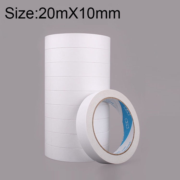 10 Volumes Strong Adhesive White Double-sided Tape , Size: 20m x 10mm