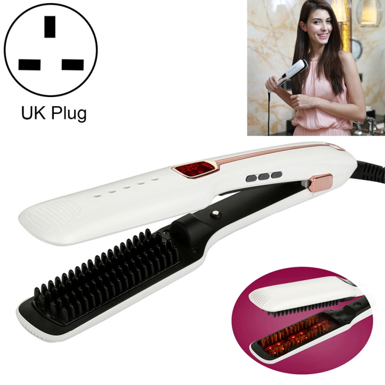 다기능 스팀 스프레이 스트레이트 헤어 빗 적외선 음이온 헤어 케어 도구 영국 플러그 흰색
