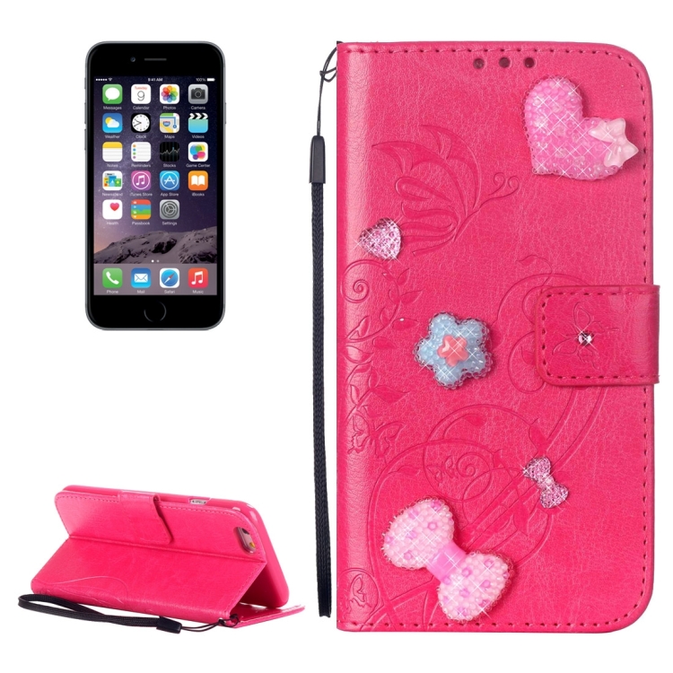 For iPhone 6 Plus & 6s Plus Heart Diamond Encrusted Flowers Embossing ...