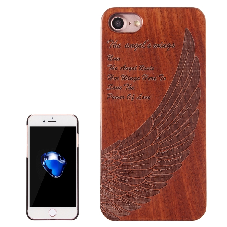For iPhone 8 & 7 Wings Pattern Carving Rosewood Wooden Protective Back ...