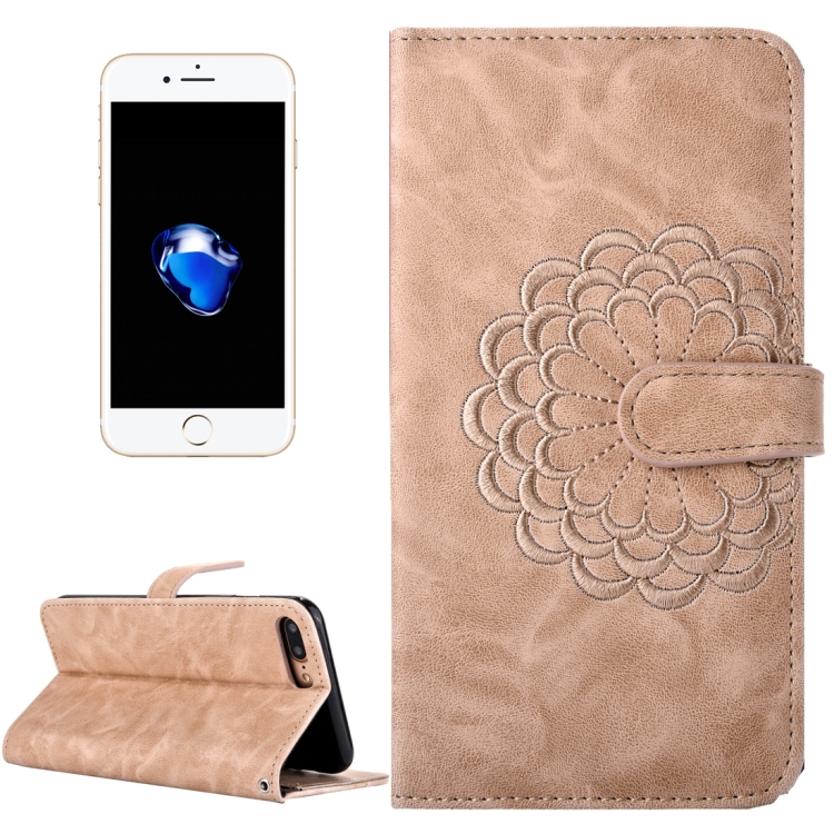 For iPhone 8 & 7 Embroidery Flower Pattern Horizontal Flip Leather Case ...