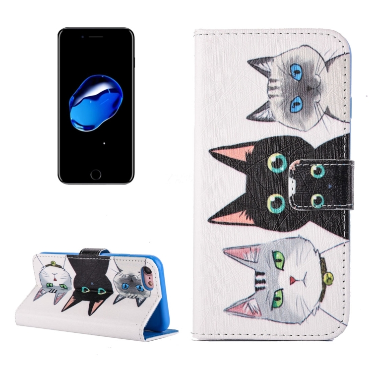 For iPhone 8 & 7 Three little Cats Pattern Horizontal Flip PU Leather ...