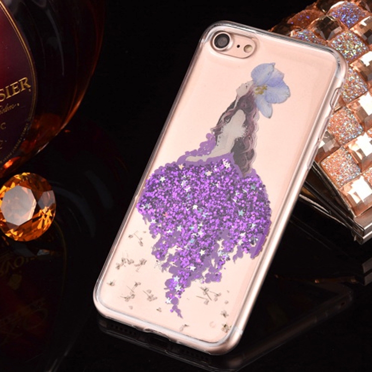 For iPhone 8 & 7 Epoxy Dripping Pressed Real Dried Flower Glitter ...