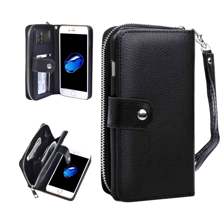 For iPhone 8 & 7 Separable Litchi Texture Zipper Horizontal Flip ...