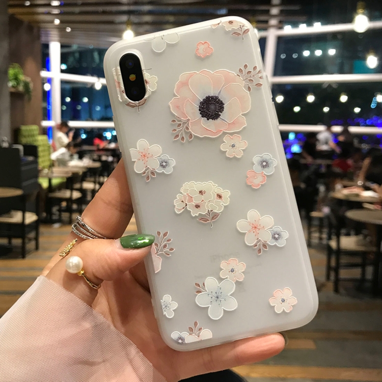 For iPhone X / XS Embossment Flower Pattern Soft TPU Protective Case