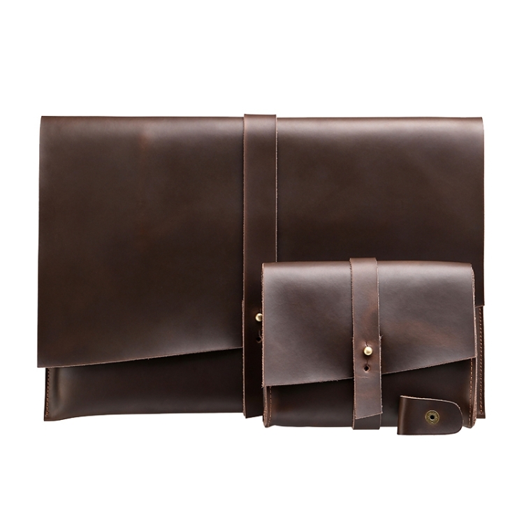 Universal Genuine Leather Business Power Adapter Laptop Tablet Bag with ...