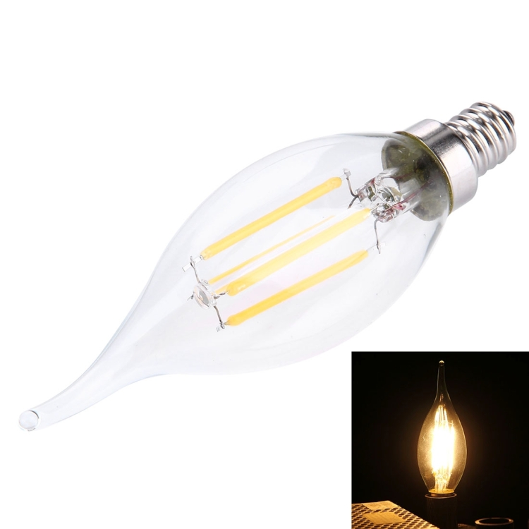 C35 E12 4W หลอดไฟ LED Filament แบบวอร์มไวท์หรี่แสงได้