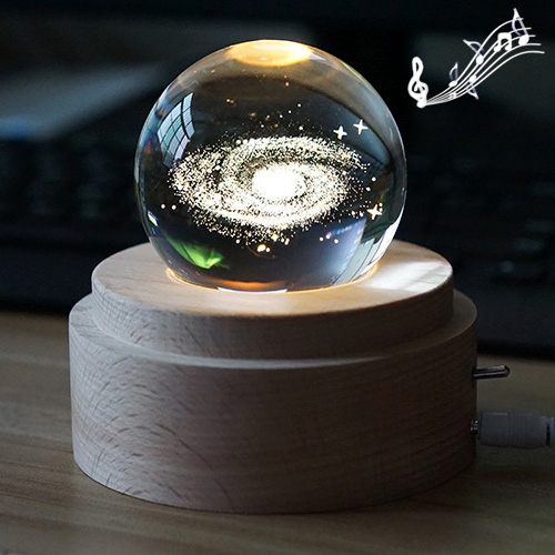 3D Word Engraving Crystal Ball Music Box Milky Way Pattern Electronic ...
