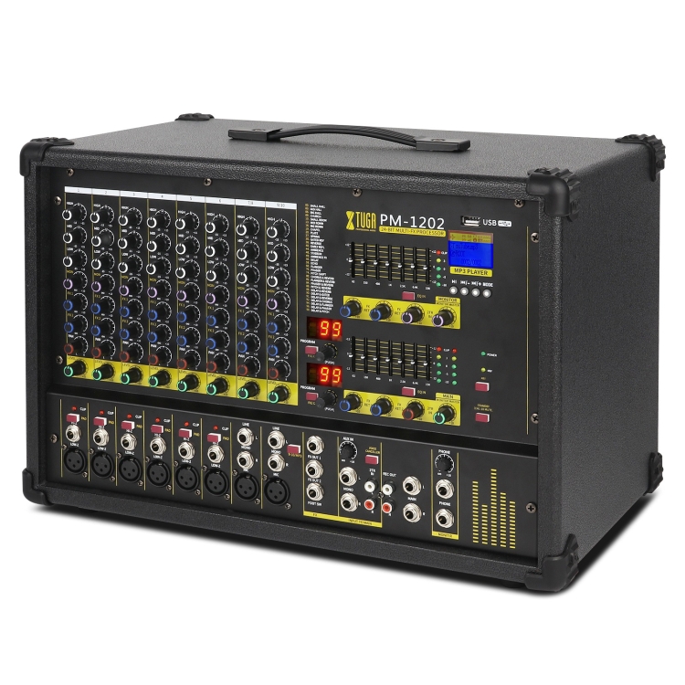 XTUGA PM1202 900W 10 Channel Stage Power Mixer 24Bit Multil-FX ...