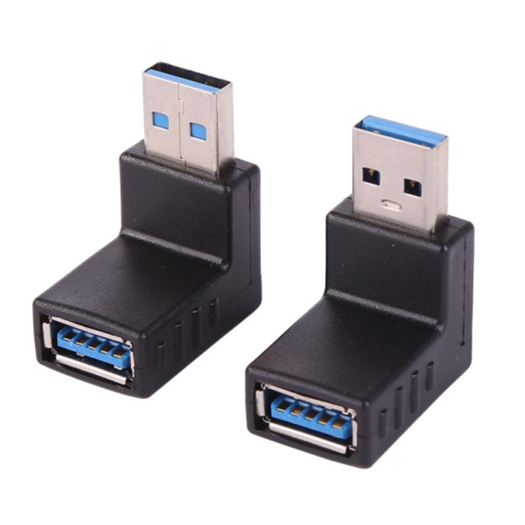 2 PCS L-Shaped USB 3.0 Male to Female 90 Degree Angle Plug Extension ...