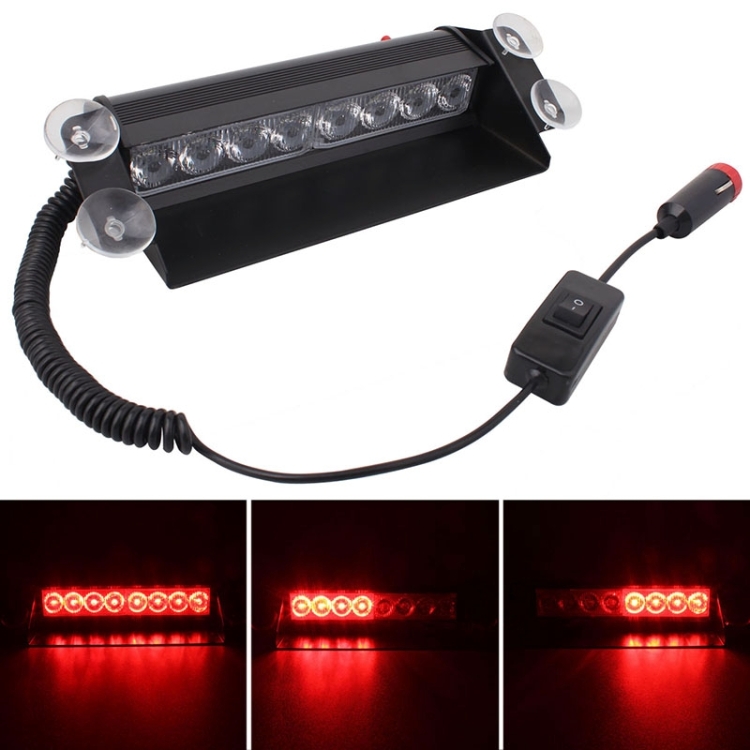 8W 800LM 8-LED Red Light 3-Modes Adjustable Angle Car Strobe Flash Dash ...