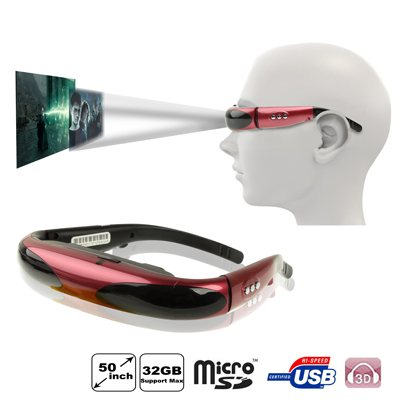 50 inch TFT-LCD Virtual Display 2D Video Glasses, Built in 2GB Memory ...