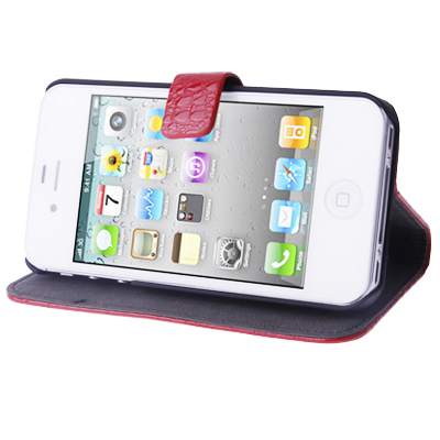 Plastic + Crocodile Texture Leather Case for iPhone 4 & 4S(Red)