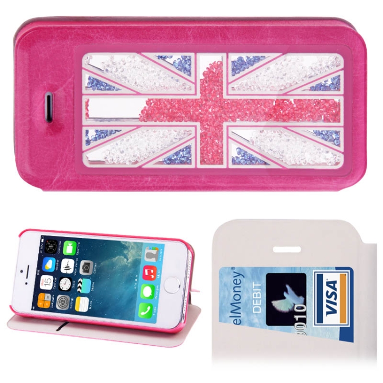 UK Flag Pattern Crystal Sand Diamond Leather Case with Credit Card Slot ...